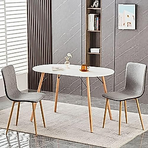 FurnitureR Scandinavian Dining Chairs Set of 4,Side Chairs with Comfy Fabric Cushion PU Back and Sturdy Oak Legs, Accent Chairs for Kitchen Living Dining Room Waiting Room,Grey