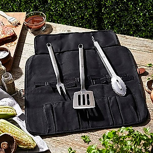 ZWILLING BBQ+ 4-pc Grill Tool Set, BBQ accessories, Grilling Gift Set, Set Includes Grill Spatula, Grill Tongs, Grill Fork and Chef's Tool Wrap, Stainless Steel, Dishwasher Safe