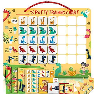 ATHENA FUTURES Potty Training Chart for Toddlers Magnetic Reuseable - Dinosaur Design and Dinosaur Potty Training Toilet Targets