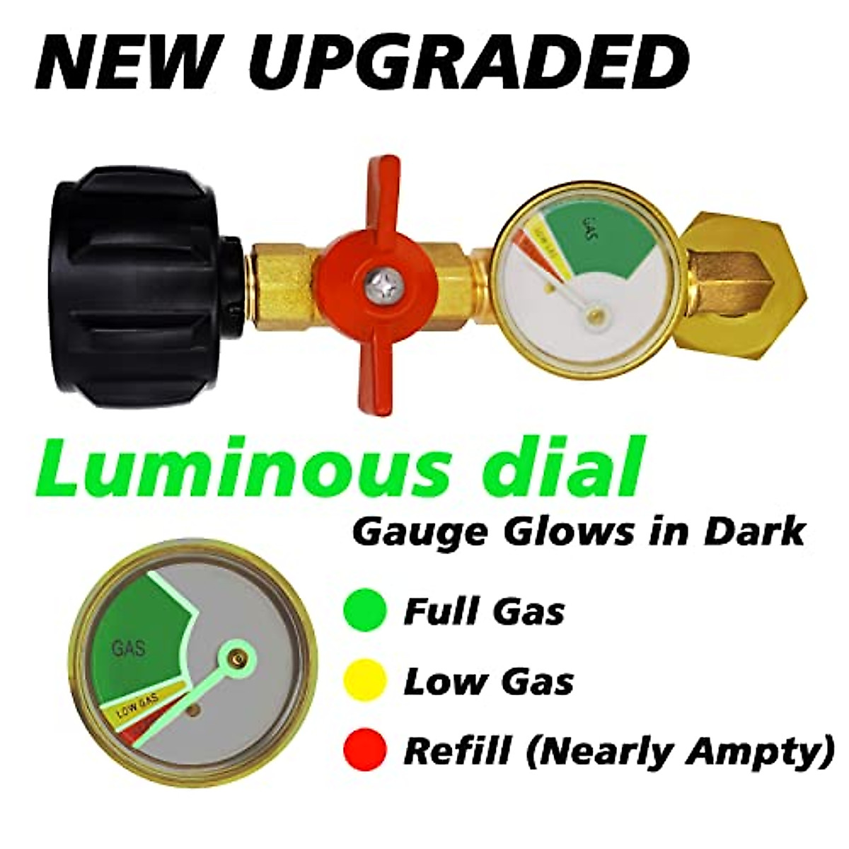 GardenNow QCC1 Propane Refill Elbow Adapter with Propane Tank Gauge 90 Degree Propane Refill Pressure Adapter with ON/Off Control Valve for Camping Grill 1LB Bottle Refilled Gas from 5~40 LBS Cylinder