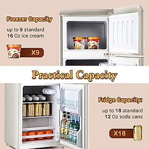 HOPDAY FLS-80G-cream Retro Compact Refrigerator, Cream