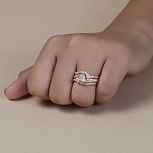 DZON IGI Certified 10K Rose Gold 1 1/4CT TDW Round Cut Diamond Bypass Engagement Ring Set for Women (I-J, I2) (6.5)