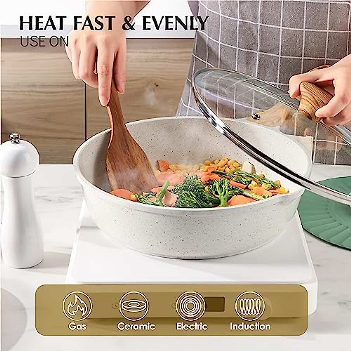 SENSARTE Nonstick Ceramic Sauté Pan 12-Inch, Non-toxic Deep Frying Pan Skillet with Lid, Healthy Jumbo Cooker, Stay Cool Handle, Induction Compatible, PFOA & PFAS Free