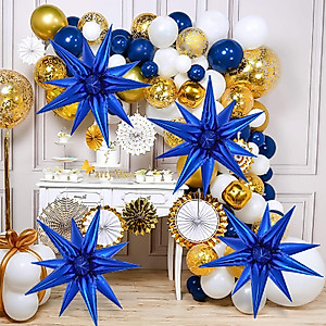 72 Pcs Star Balloons Foil Explosion Balloons Magic 12 Point Star Cone Balloons Large for Birthday Wedding Anniversary Graduation Halloween Party Decorations Backdrops (Blue)