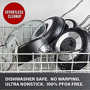 Granitestone Nonstick Fry Pan with Lid, 12-inch Skillet with Glass Cover, Dishwasher Safe, Warp Free and Stay Cool Handles, Black