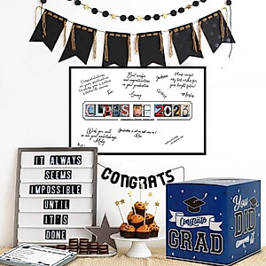 DAZONGE Class of 2023 Graduation Party Decorations Blue - 1 Graduation Card Box with 30 Graduation Advice Cards and 1 Guestbook Signature Board for Graduation Party Supplies - Graduation Gifts