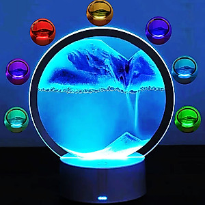 Yevheniy 3D Moving Sand Art Table Lamp,360° Rotating Hourglass Decoration,16 Color Changing Sand Liquid Motion Desk Lamp,RGB Colorful Creative Sea Quicksand Moving Sand Art Picture Night Light(Blue)