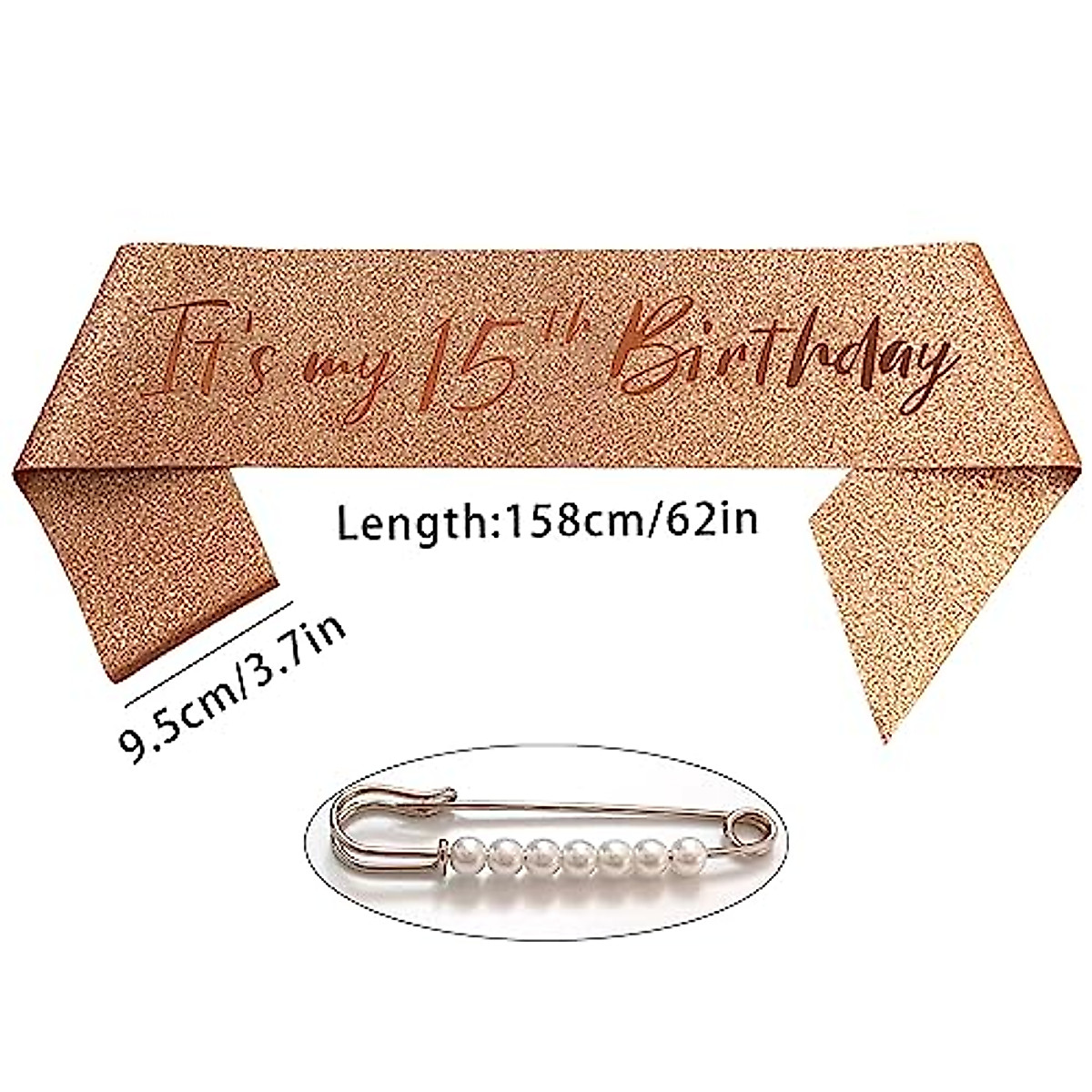 Ceqiny 15th Birthday Sash Tiara and Crowns for Girls, Birthday Queen Rose Gold Tiara, Princess Tiara Rhinestone Headbands with Combs Bridal Wedding Tiaras for Wedding Prom Bridal Party Christmas