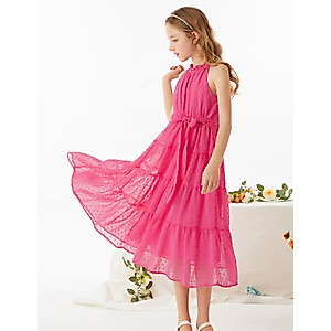 GRACE KARIN Dresses for Girls Casual A-line Girls Summer Dress Rose red 8Y