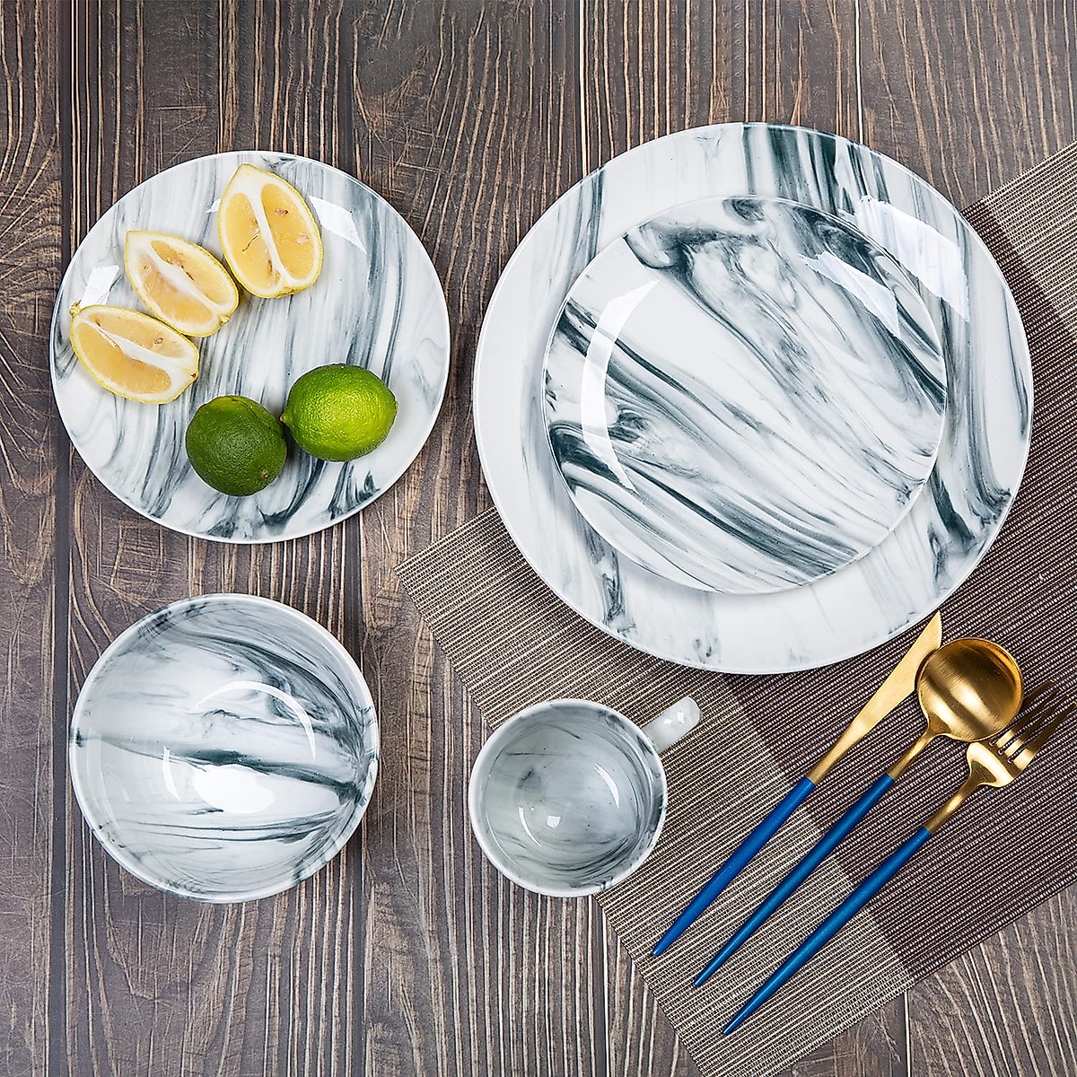Cutiset Unique Accent Elegant Natural Marbleized 16 Piece Dinnerware Set, Plates and Bowls Sets,Service for 4