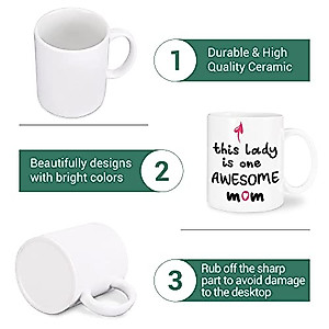 Gifts for Mom from Daughter Son, This Lady is One Awesome Mom, 11oz Novelty Funny Coffee Mugs, Christmas Birthday Mothers Day Presents Idea