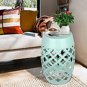 Vipush Outdoor Lace Cut Iron Side Table,Patio Garden Stool Coffee End Table Nightstand for Small Spaces,Living Room,Front Porch,Poolside,Green