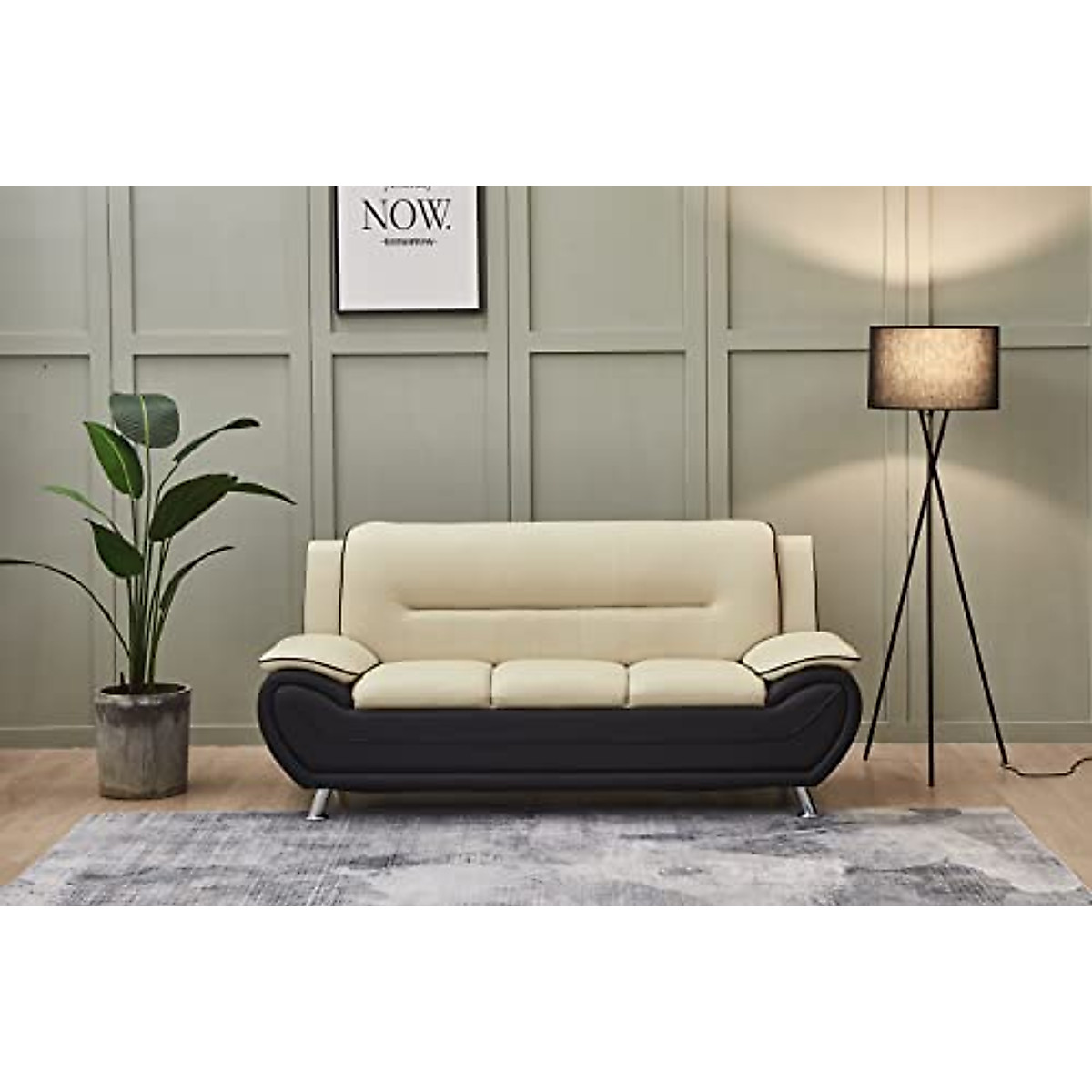 Kingway Faux Leather Living Room Sofas, 6 SEAT, Beige/Black