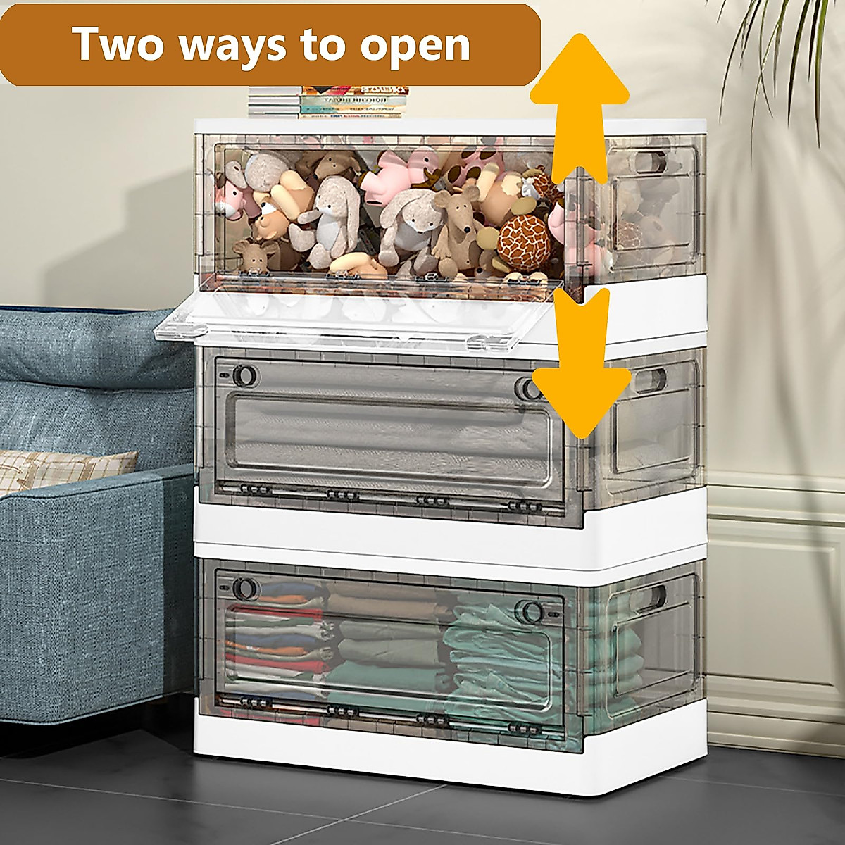 Lexza 2 Pack Closet Organizers and Storage, 17 Gal Collapsible Storage Bins, Dorm Essentials, Plastic Storage Bins, Stackable Storage Bins with Wheels for Clothing, Snacks, Books, Bedding and Toys