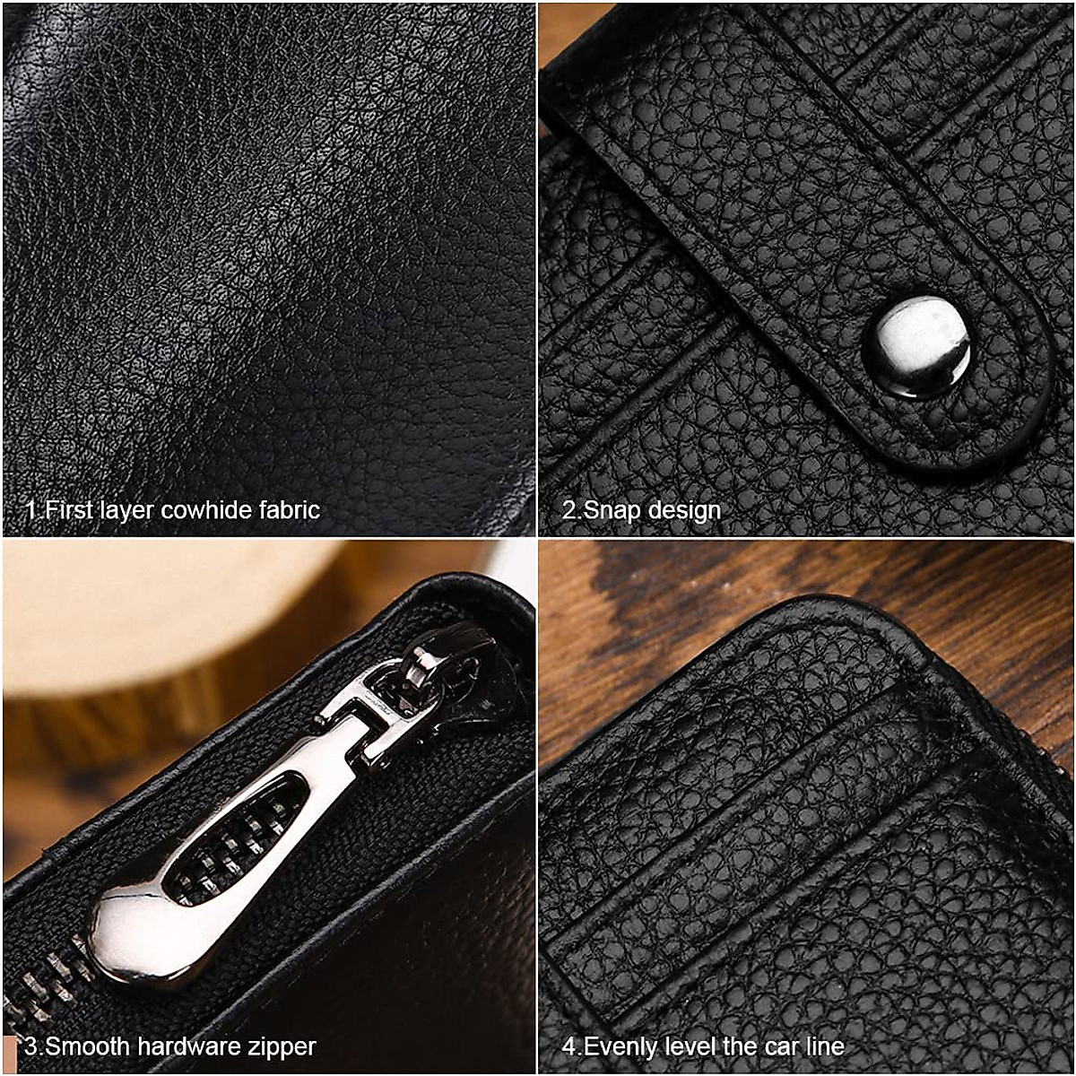 SEADEAR Multifunctional Wallet, Genuine Leather Zipper Coin Purse Mini Coin Purse Key Pocket Card Holder Men Women Id Bag Credit Cards Holder Redpink