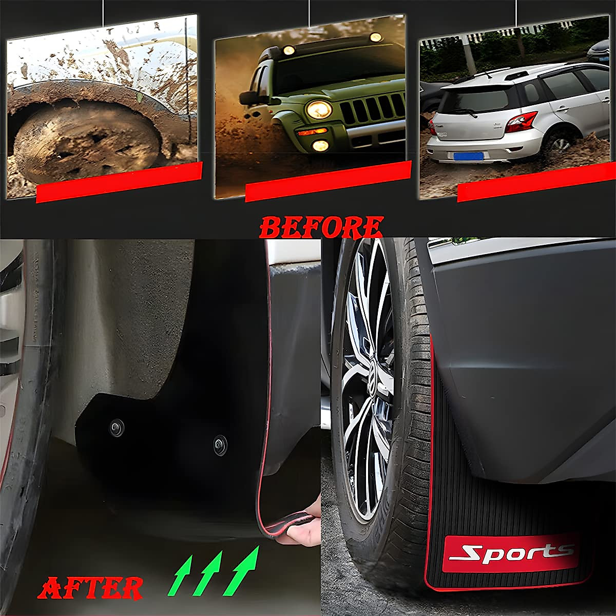 2Pcs Car Mud Flaps Fender Splash Guards, PVC Mudguard Fender Flares with Hardware Front and Rear, Universal Sports Mud Flaps Guards Splash, Exterior Accessories for Car Sedan SUV Trucks (Sports)