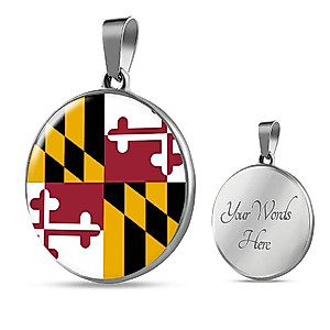 Express Your Love Gifts Maryland State Flag Necklace Stainless Steel or 18k Gold Circle Pendant 18-22"