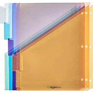 Amazon Basics Two Pocket Plastic Dividers with 5 Tabs, Multicolor, Pack of 3 Sets