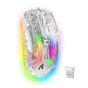 Wireless Gaming Mouse PC Transparent Shell Computer Mice with Dual mode BT5.0/2.4G,PixArt Chip 3D RGB Lighting,Ergonomic 7 Buttons,Rechargeable Mute Mouse for PC Laptop Tablet PS4 PS5 Xbox one