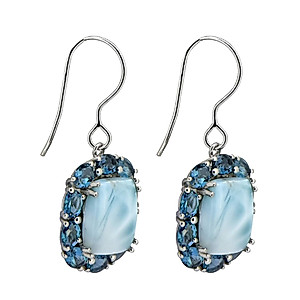 YoTreasure 13.39 Cts. Larimar London Blue Topaz Solid .925 Sterling Silver Dangle Earrings