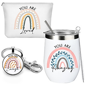 Tessco 3 Pcs Thank You Gifts for Women Appreciation Gift Boxes You Are Loved Gifts Stainless Steel Tumbler Rainbow Makeup Bag Inspirational Keychain You Are Amazing Gifts for Coworker Nurse Secretary