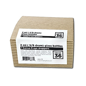 TREE OF LIFE REV. 22:14 2 ML Small Glass Vials with Screw Caps - 36 Pcs & 6 Eye Droppers - 5/8 Dram Clear Glass Sampling Bottle for Essential Oils, Anointing Oil, Fragrances or Lab Chemicals