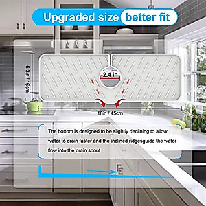 Silicone Faucet Splash Guard, 18” x 6.3” Faucet Water Catcher Mat, Longer Silicone Sink Mat, Faucet Handle Drip Catcher Tray Mat for Kitchen Countertop and Sink Protectors Absorbent Mat (White)