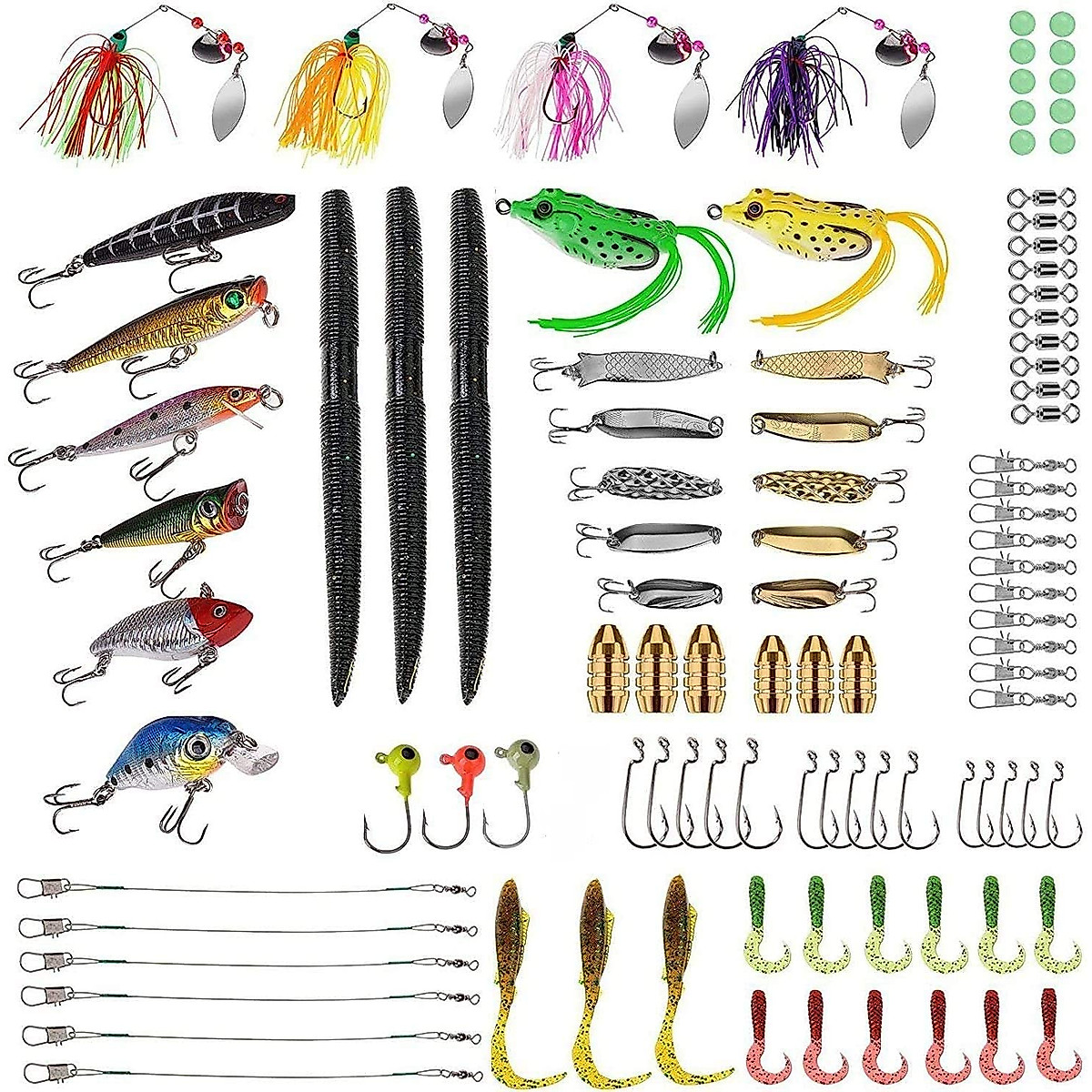 PLUSINNO Fishing Rod and Reel Combos, 102Pcs Fishing Lures,Saltwater Freshwater Resistant Fishing Gear
