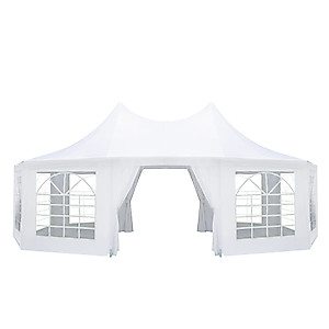EROMMY 26x19ft Party Tent, White Wedding Tent, Decagonal Heavy Duty Canopy with 8 Removable Sidewalls, 8 Church Windows and 2 Pull-Back Doors, Outdoor Gazebo Pavilion Shelter Tent for Party, Event