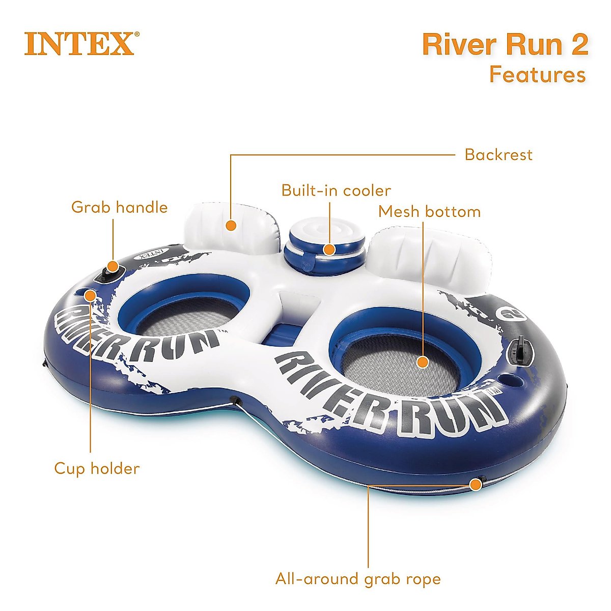 Intex River Run Connect 1 Person Inflatable Water Raft (4 Pack) Bundled with River Run II 2 Person Inflatable Floating Lounge with Cooler