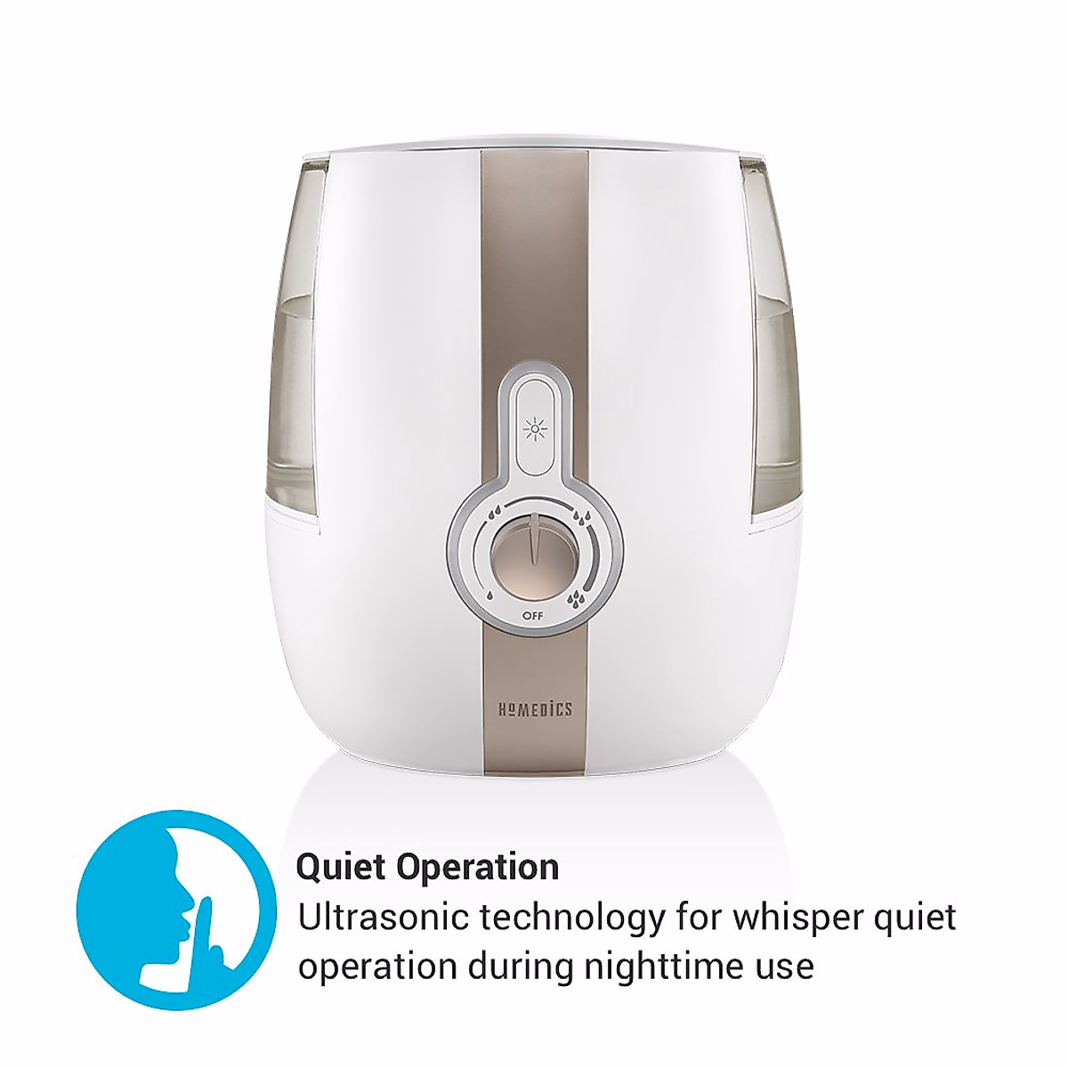 Homedics Ultrasonic Humidifier – Cool Mist Humidifier for Large Rooms with Clean Tank Technology – 1.4 Gallon Portable Air Humidifier for Bedroom or Nursery, 65 Hours of Runtime, White