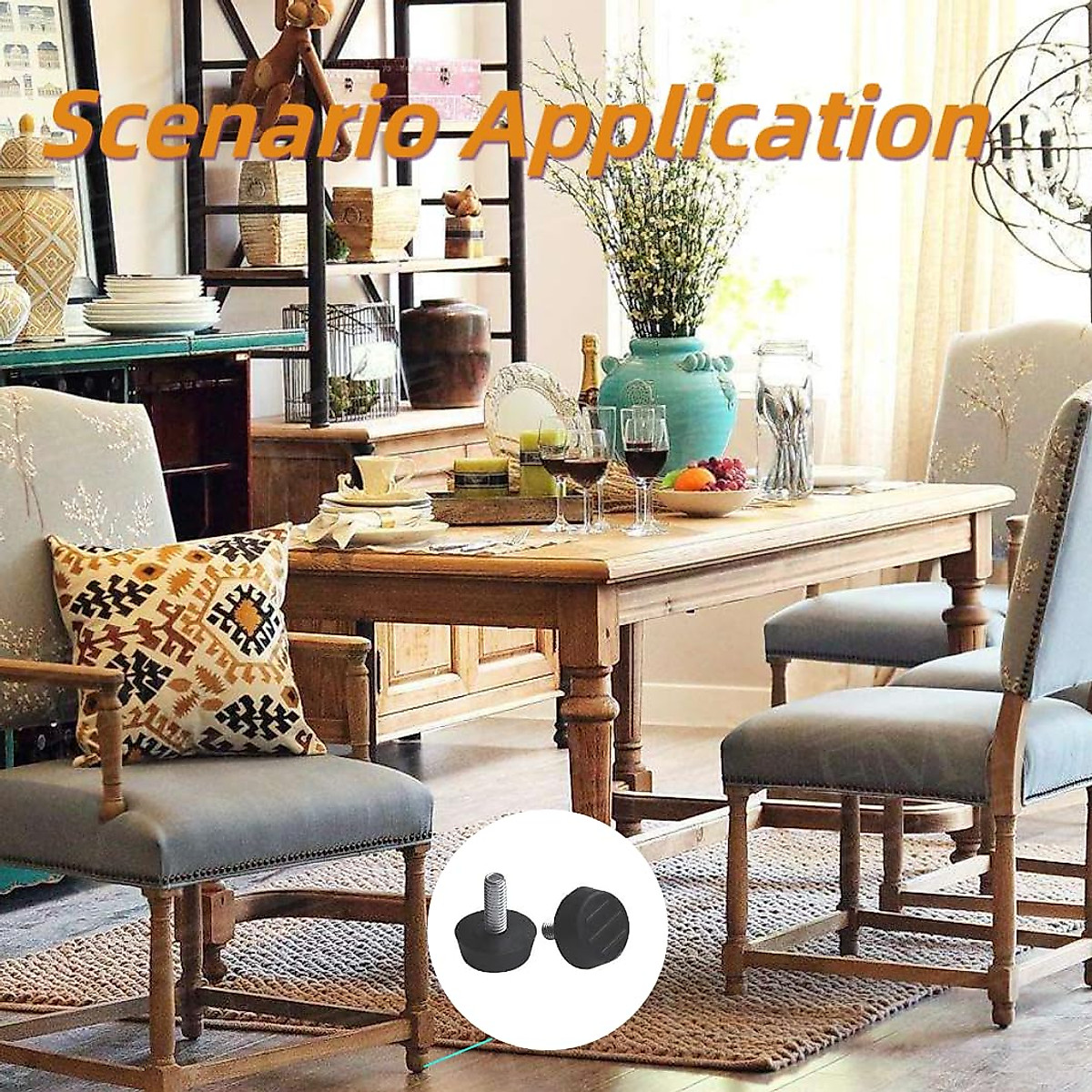 Holmgillick 20pcs M8 Thread Adjustable Furniture Levelers, Galvanized Steel with Black PP Non-Skid Base, Suitable for Tables, Chairs, Cabinets