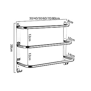 -Shelf,Towel Rack Wall Towel Rack, Stainless Steel Bath Towel Holder,3 Bars, Bathroom and Kitchen Towel Rail, Silver, 40Cm, Waterproof and Rust-Proof