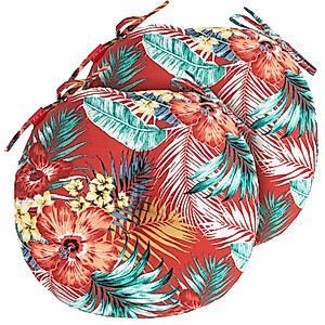 IN4 Care Outdoor Bistro Chair Cushion Set of 2, Waterproof Tufted Round Seat Cushion with Ties, 15"x15"x4" Patio Furniture Chair Pads for Home Garden Balcony Office-Chili Red Floral