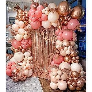 Pink Balloon Arch Kit, 120pcs Macaron Pink Balloon Garland Arch Kit, Orange Apricot and Metallic Rose Gold Balloon for Girls Boho Balloon Arch for Baby Bridal Shower, Birthday Party and Princess Theme