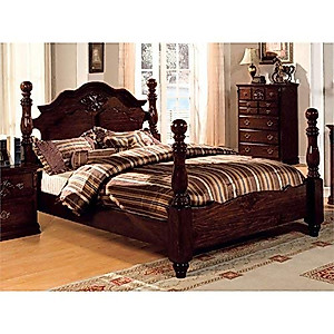 Furniture of America Scarlette Classic Four Poster Bed, Queen, Glossy Dark Pine