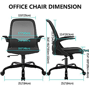 KERDOM Office Chair, Ergonomic Desk Chair, Breathable Mesh Computer Chair, Comfy Swivel Task Chair with Flip-up Armrests and Adjustable Height
