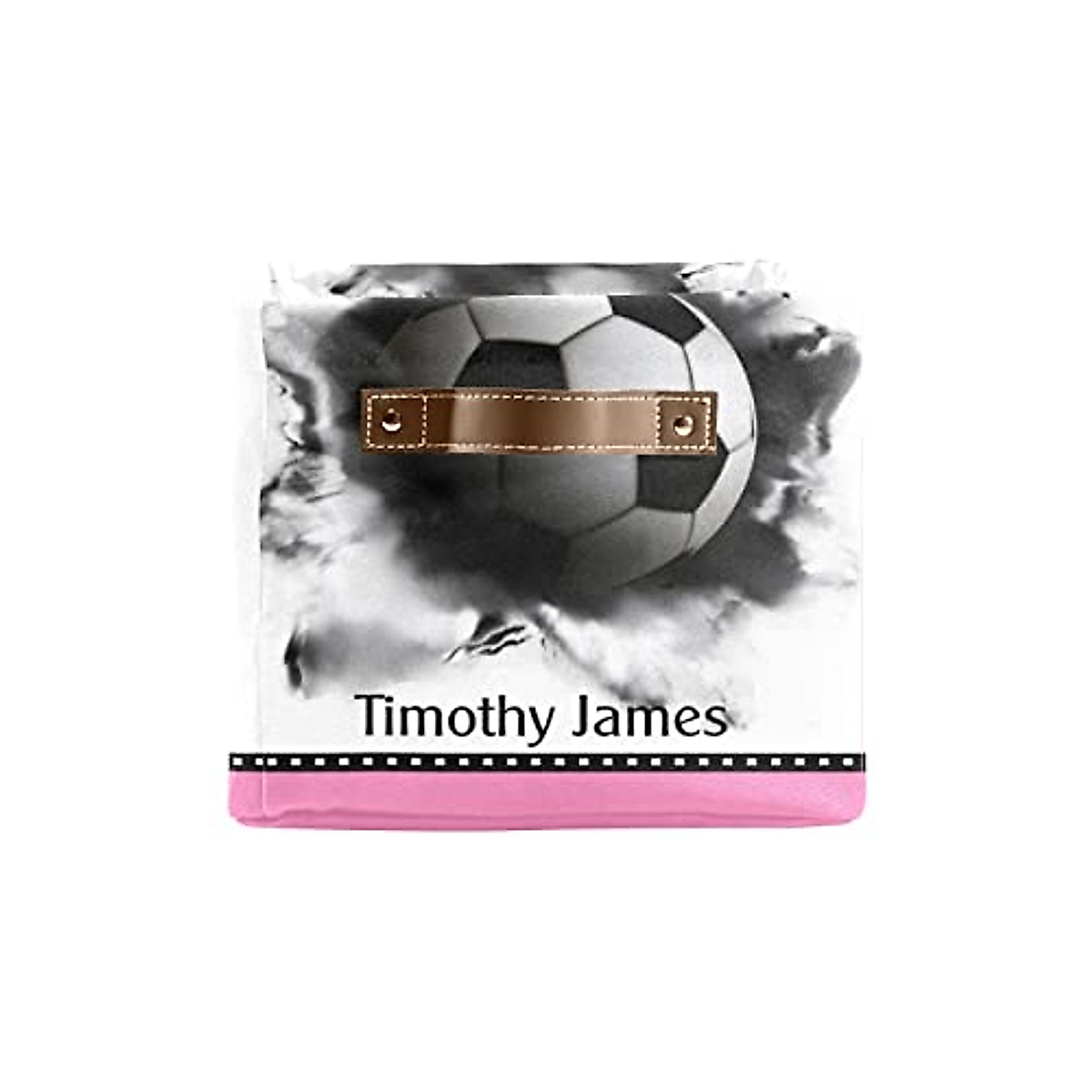 Soccer Sport Art Pink Personalized Storage Bins Baskets Cubes Organizer with Handle for Shelves Closet Nursery Toy 2 Packs