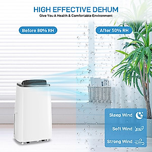 14000Btu Portable Air Conditioners with Remote Control, 4-in-1 Portable AC Unit with Fan & Dehumidifier, Cools Room up to 750 sq.ft, Sleep Mode, 3 Speed, 1-24H Timers