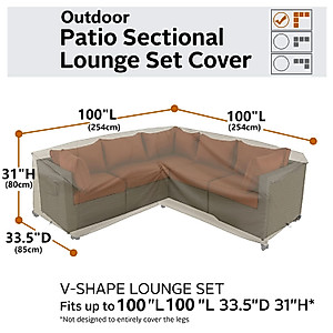 Flexiyard Outdoor Sectional Cover, Heavy Duty Patio Furniture Cover, 100"X100" Waterproof 600D Patio Sectional Cover, V-Shaped L-Shape Lawn Outdoor Furniture Cover (Natural Beige,V-Shaped-100 x100)