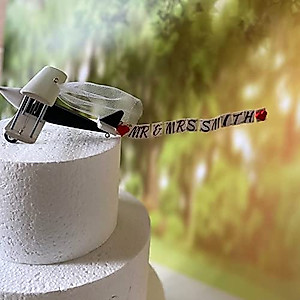 Airplane Wedding Cake Topper with Custom banner Mr. & Mrs. Cute unique honeymoon figurines at the helm of the plane