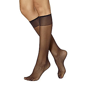 No nonsense Women's Sheer Knee High Value Pack with Comfort Top, Midnight Black - 12 Pair Pack, Regular