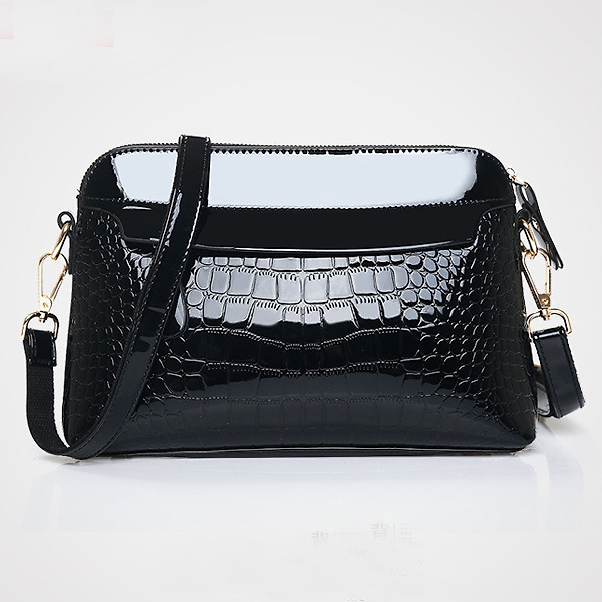 Women PU Patent Leather Alligator Stripe Handbag Clutch Shoulder Bag Cross Body Bag Clutch Handbag Shell Bag(Black)