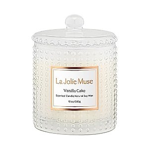 LA JOLIE MUSE Vanilla Cake Scented Candles, Vanilla Candles for Women, Candles for Home Scented, Natural Soy Candles, 75 Hours Long Burning, 10 OZ