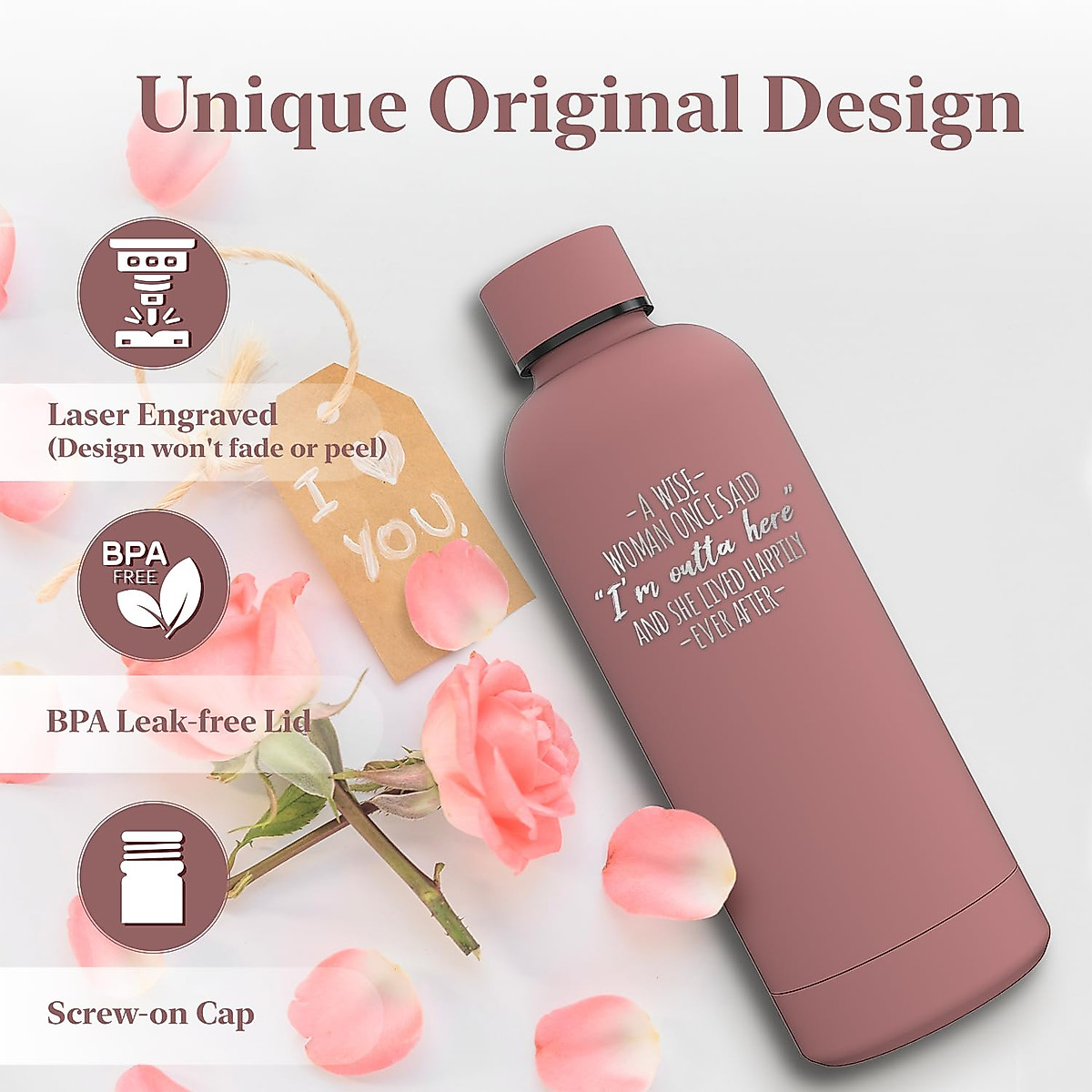 shop4ever A Wise Woman Once Said I'm Outta Here and Lived Happily Ever After Engraved Insulated Stainless Steel Water Bottle Tumbler Cap Lid 17 oz. (Pink)