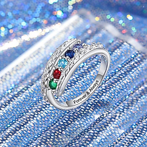JewelOra Personalized Family Mothers Rings with 5 Simulated Birthstones Customized Name Rings for Women Engraved Name Anniversary Rings for Grandma(5 Stones,9)