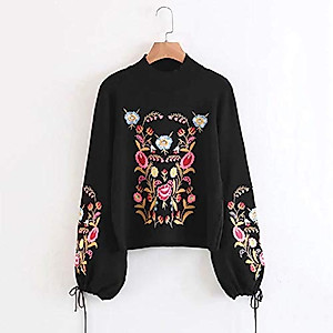 Akabsh Women Long Sleeve Retro Printed Drawstring Pullover Sweatshirt Blouse Tops