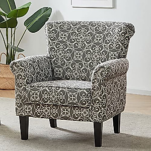 BELLEZE Upholstered Wingback Accent Chair, Fabric Armchair Club Chair, Nailhead Trim High Back Patterned Corner Chair for Living Room Bedroom - Rosette (Gray)