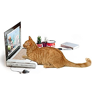Suck UK | Cat Scratch Laptop | Cat Scratcher Laptop with Fluffy 'Mouse' | Interactive Cat Toys | Paw Over Social Media & Catch up on The Mews | Kitten Toys & Cat Scratch Pads |