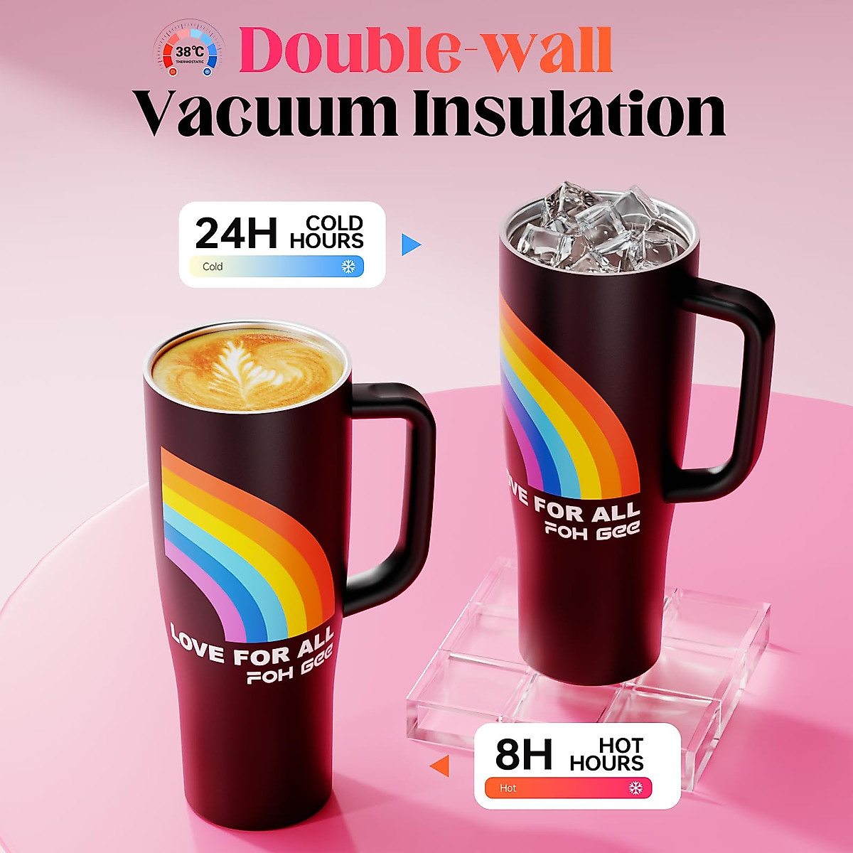 FOHGEE 40oz Tumbler with Handle and Straw Lid【Magnetic lid + Removable built-in straw】100% Leak-proof Travel Coffee Mug, Stainless Steel Insulated Cup, Keeps Cold for 24Hrs (ChillWave Black Velvet)